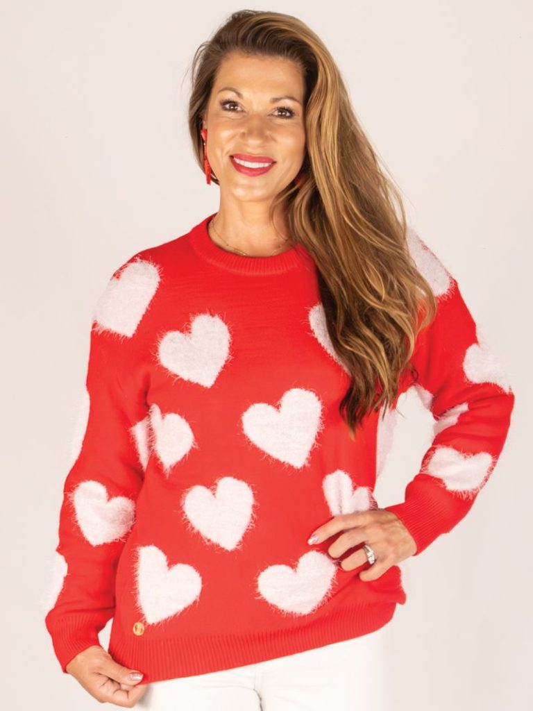 Simply Southern Fuzzy Red Heart Sweater | Southern Grace Farms