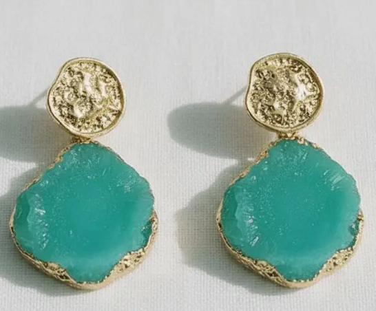 Teal & Gold Druzy Earrings | Southern Grace Farms